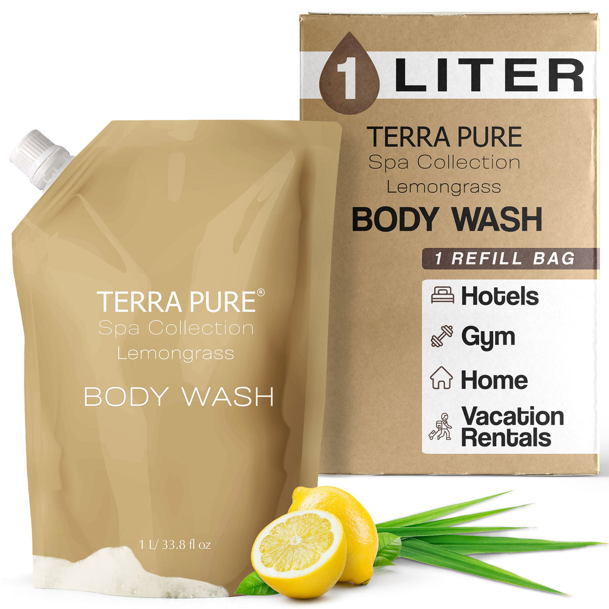 Terra Pure Spa Collection 1 Liter Body Wash Refill Bag For Soap Dispen ...