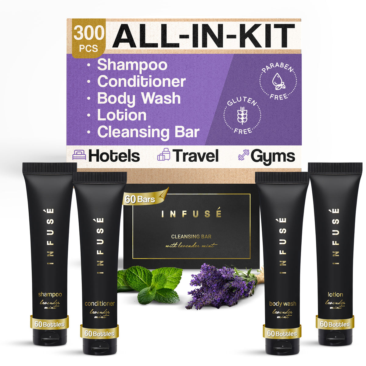Infuse Black Hotel Soaps and Toiletries Bulk Set | 1-Shoppe All-In-Kit ...